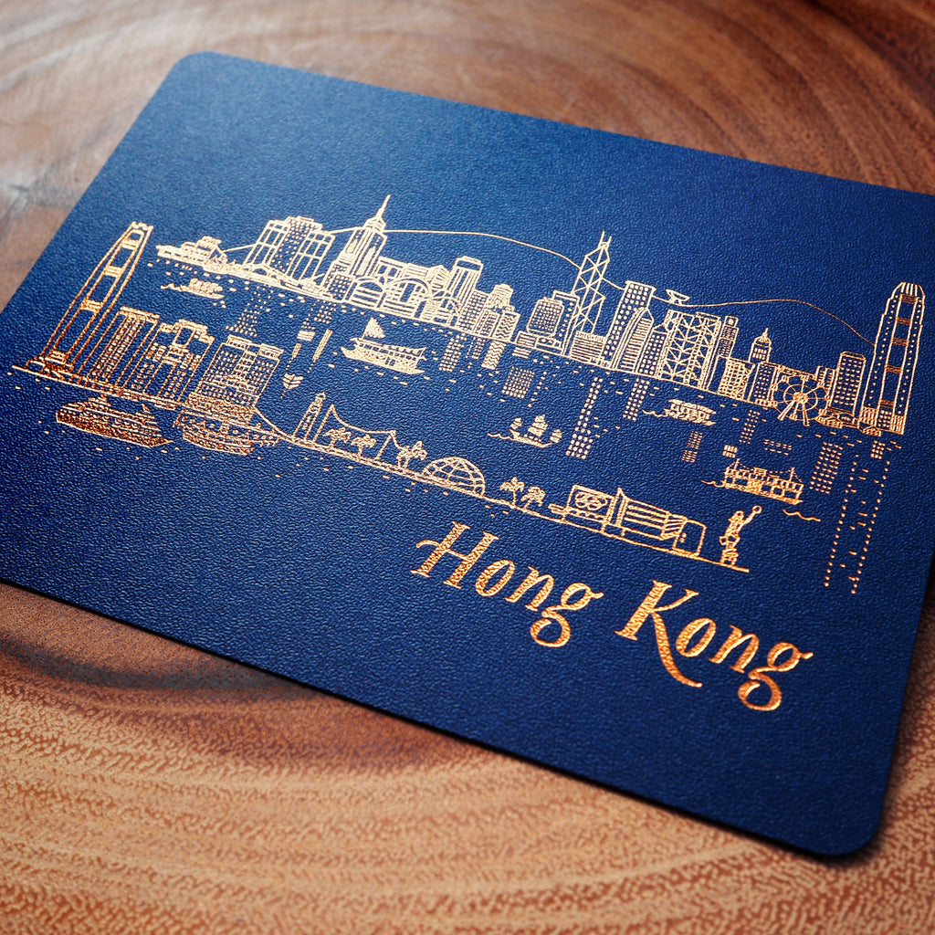hong kong skyline - night - gold foil postcard – ditto ditto